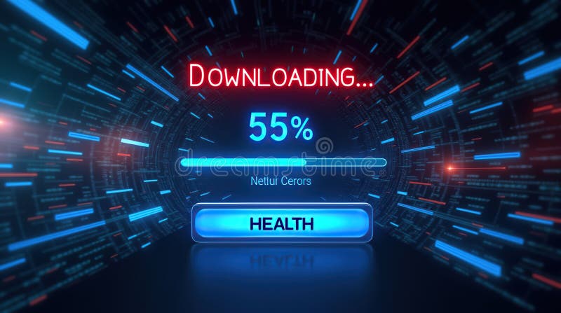 Futuristic Digital Download Screen with Bold Red Text Message Stock ...