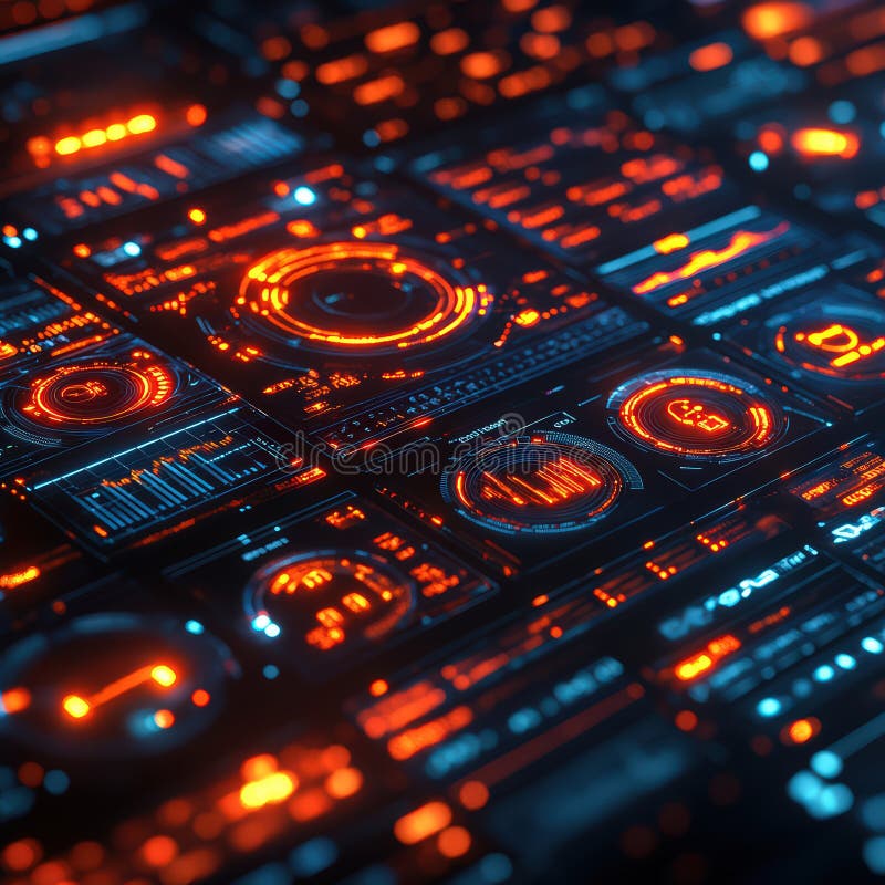 High-tech Digital Interface with Holographic Data, Futuristic Graphs ...