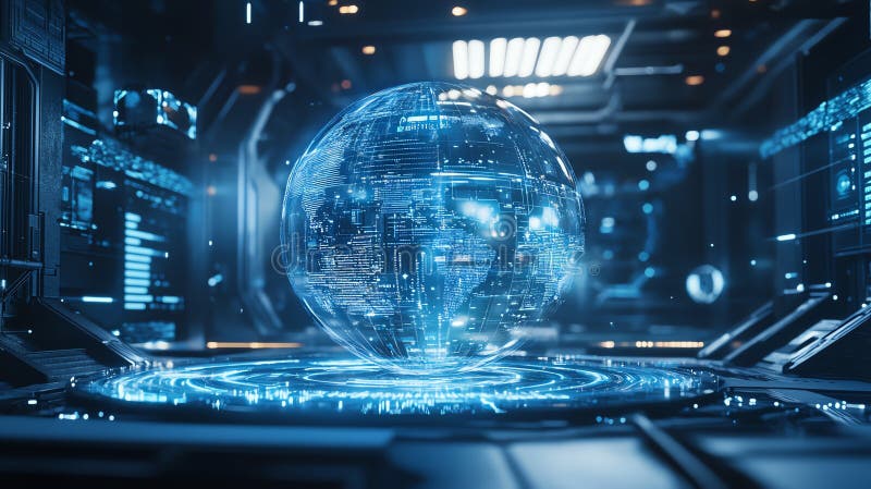 Futuristic Digital Interface Displaying a Holographic Globe in a High ...