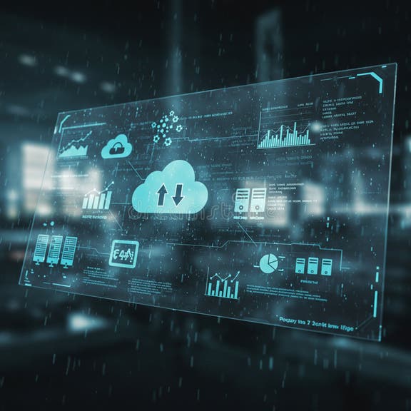 Futuristic Digital Interface Displaying Various Data Analytics and Cloud Computing Stock ...