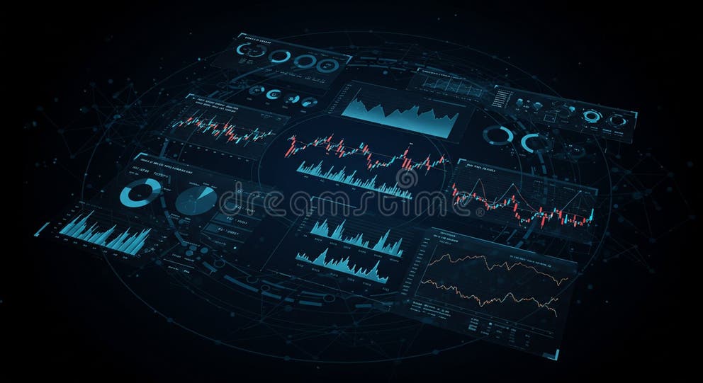 Futuristic Digital Interface Displaying Various Data Visualizations and Analytics. Stock ...