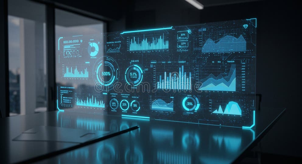 Futuristic Digital Interface Displaying Various Data Visualizations and ...