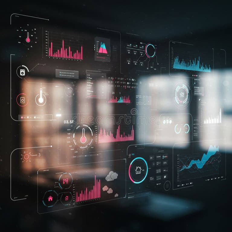 A Futuristic Digital Interface Displaying Various Data Visualizations. Holographic Stock ...