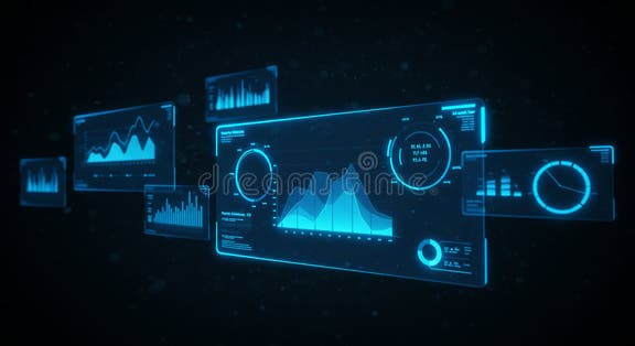 Futuristic Digital Interface Displaying Various Data Visualizations, Including Graphs Stock ...