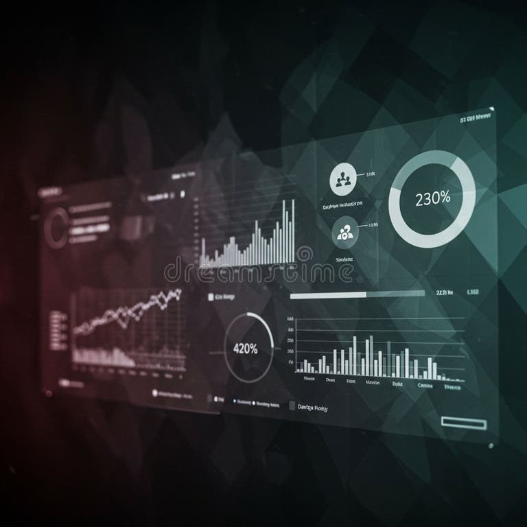 Futuristic Digital Interface Displaying Various Data Visualizations, Including Line Graph Stock ...