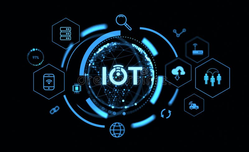 Futuristic Digital Interface Displaying Various IoT Icons and Symbols ...