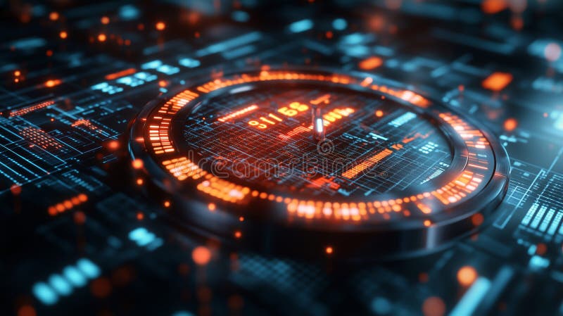 Futuristic Digital Interface Displaying Vibrant Data Patterns and Glowing Elements at Night ...