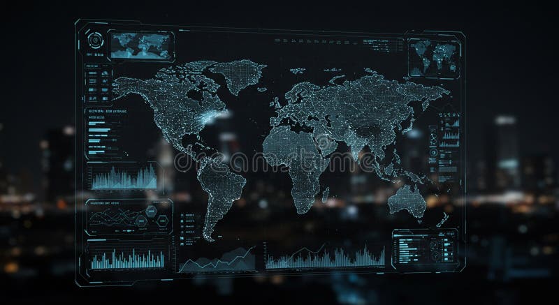 Futuristic Digital Interface Displaying a World Map with Interconnected Data Points, Stock ...