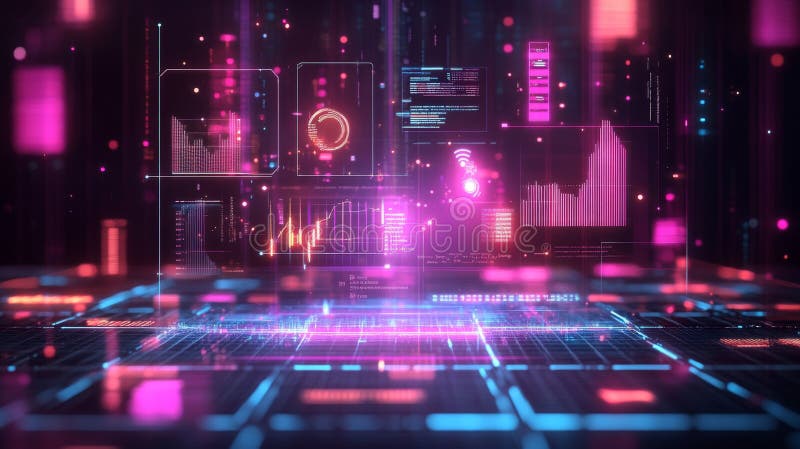 Futuristic Digital Interface Displays Data Analytics Graphs Stock Illustration - Illustration of ...