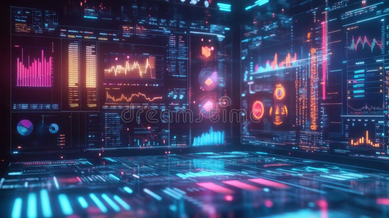 Futuristic Digital Interface Displays Data Graphs and Charts Stock Illustration - Illustration ...