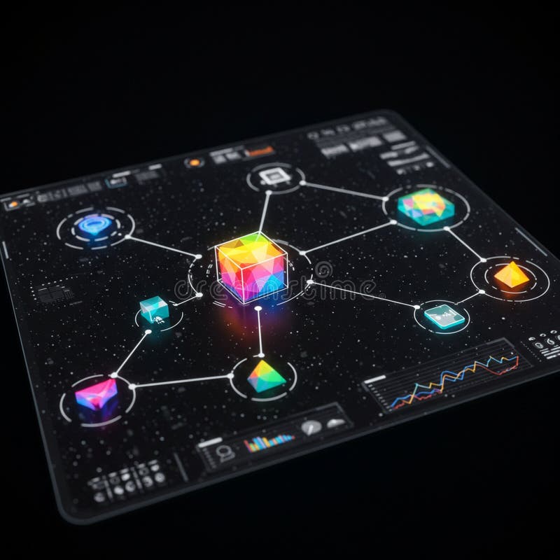 A Futuristic Digital Interface Displays a Network of Interconnected ...