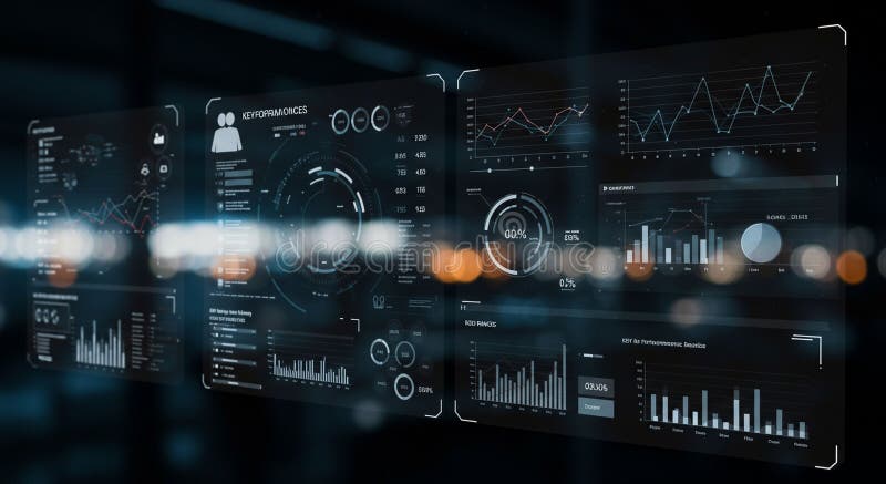 Futuristic Digital Data Analytics Dashboard with Infographic Visualizations Stock Photo - Image ...