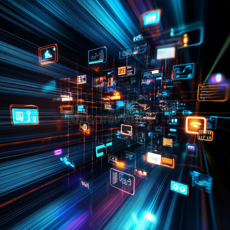Futuristic Digital Interface with Dynamic Data and Technology Icons ...