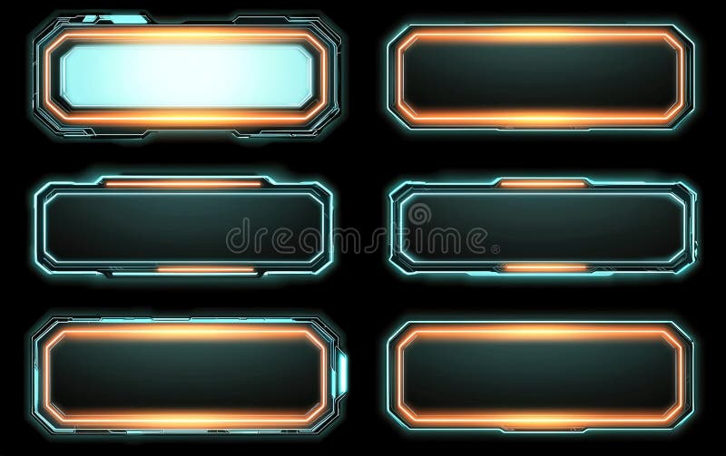 Futuristic Digital Interface Elements with Glowing Borders in Various ...