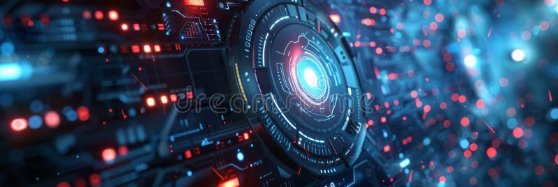 The Futuristic Digital Interface Features a Glowing Core and Intricate ...