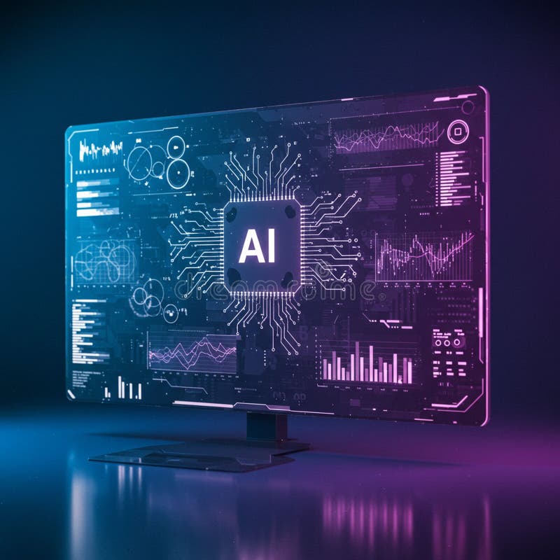Uturistic Digital Interface Featuring an AI Chip Graphic at the Center ...