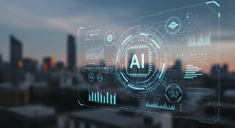 Uturistic Digital Interface Featuring an "AI" Chip Graphic with Various ...