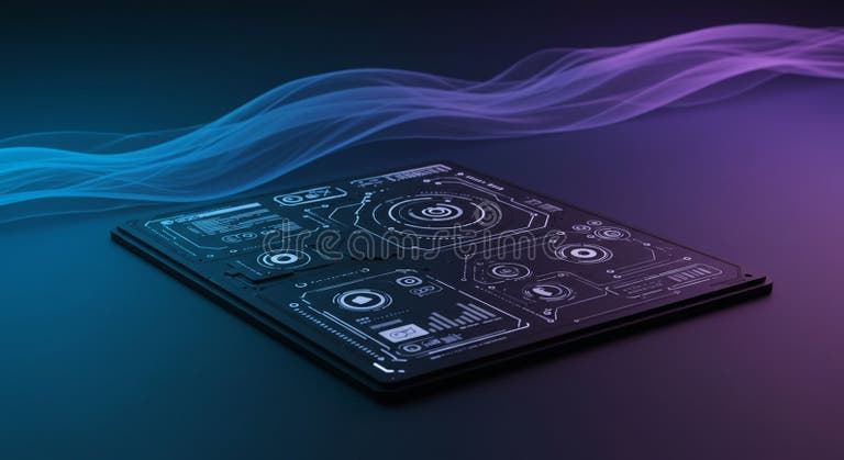 Futuristic Digital Interface Featuring a Black Rectangular Panel with ...