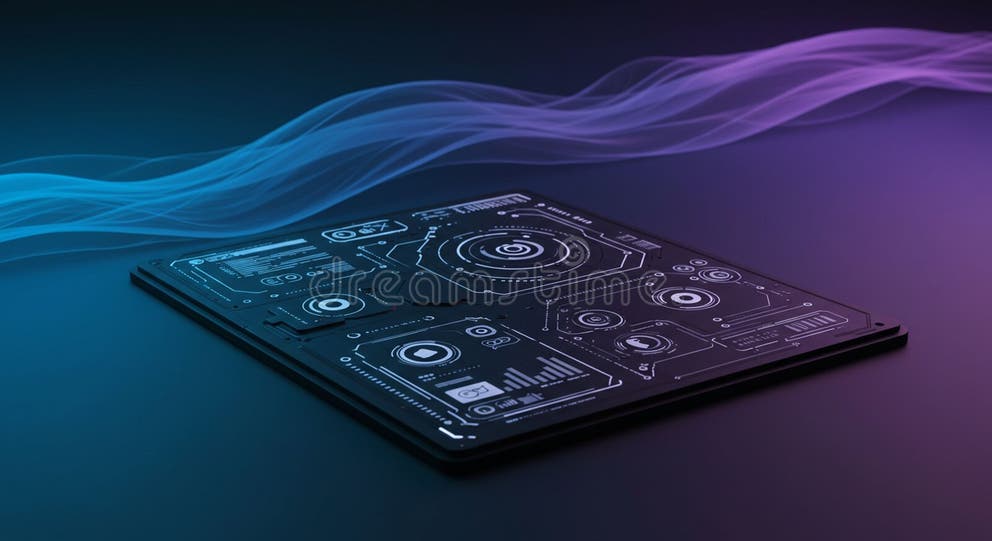 Futuristic Digital Interface Featuring a Black Rectangular Panel with ...