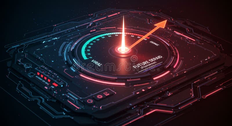Futuristic Digital Interface Featuring a Central Gauge with an ...
