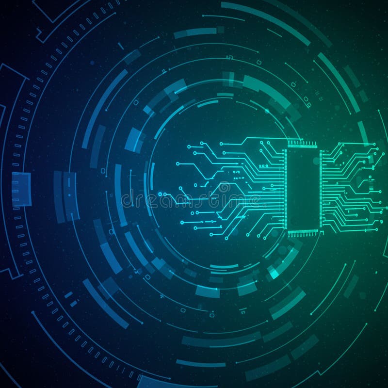 Futuristic Digital Interface Featuring a Central Microchip Design with ...