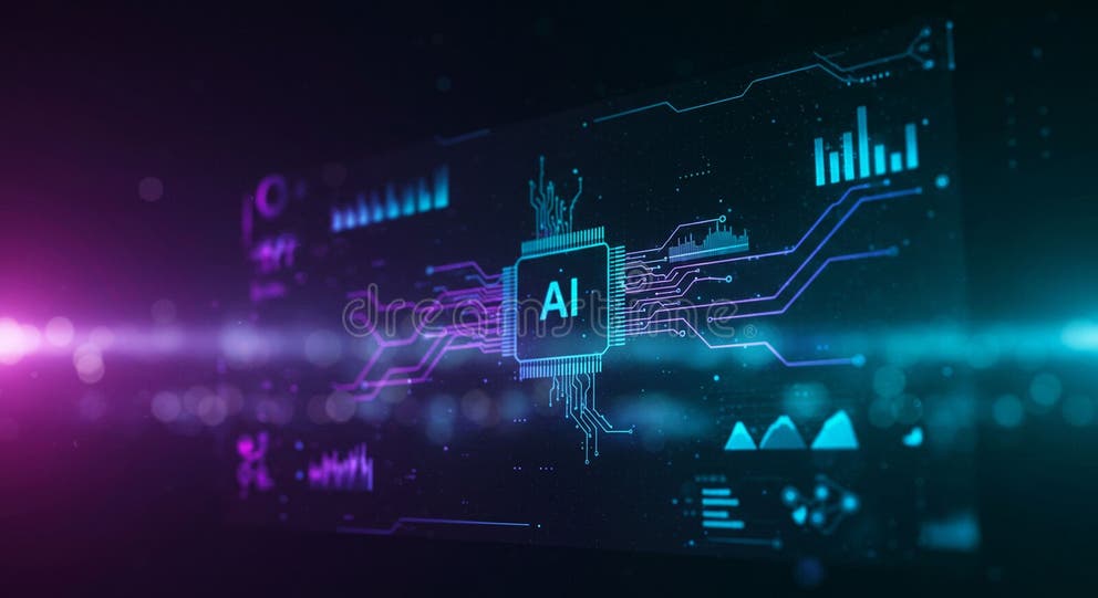 Uturistic Digital Interface Featuring a Central Microchip Labeled "AI ...