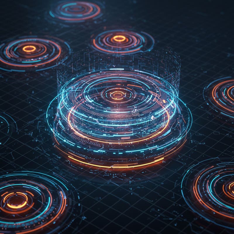 Futuristic Digital Interface Featuring Concentric Circles and ...