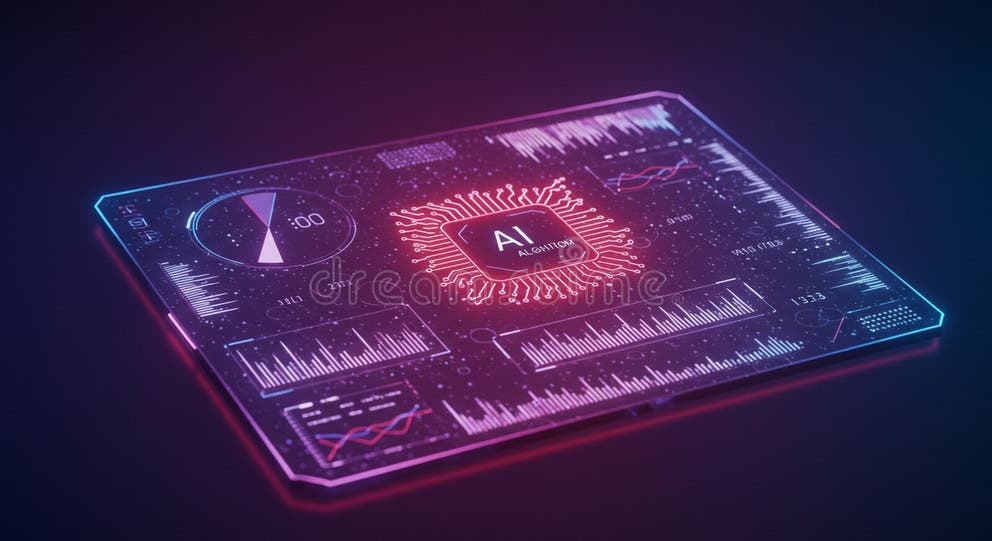 Futuristic Digital Interface Featuring a Glowing Microchip Labeled "AI ...