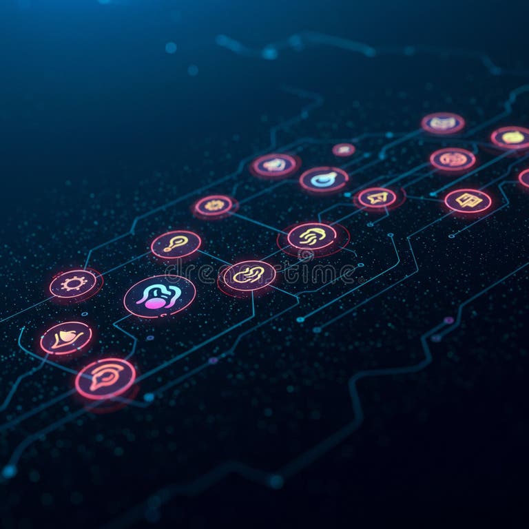 Futuristic Digital Interface Featuring Interconnected Circuitry with ...