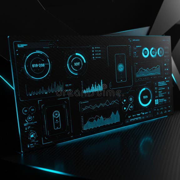 Futuristic Digital Interface Featuring Multiple Data Visualization Elements, Including Stock ...