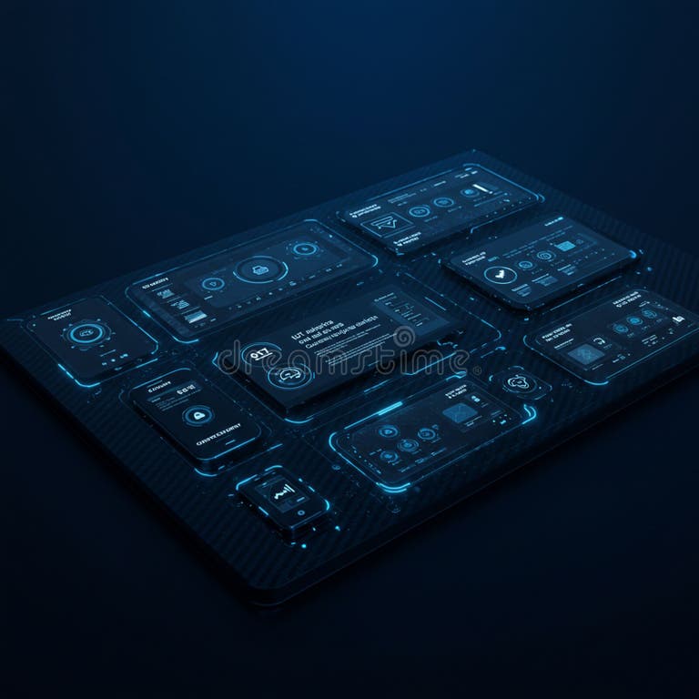 Futuristic Digital Interface Featuring Multiple Floating User Interface ...