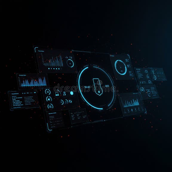 Futuristic Digital Interface Featuring Multiple Transparent Screens ...