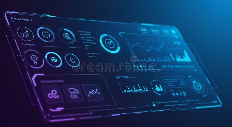 Futuristic Digital Interface Featuring a Transparent Screen with Blue ...