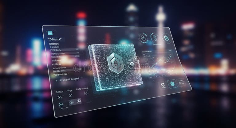 Futuristic Digital Interface Featuring a Transparent Screen with Hexagonal and Circular Stock ...