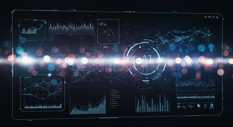Futuristic Digital Interface Featuring Various Data Visualizations ...