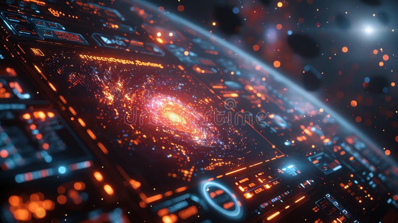 Futuristic Digital Interface with Galaxy Visualization, Glowing ...