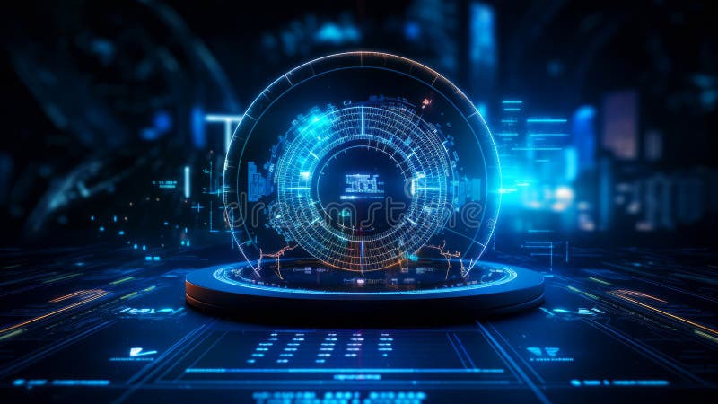 Futuristic Digital Interface with a Glowing Circular Data Display Stock Illustration ...