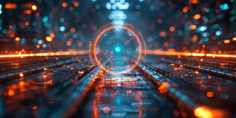 Futuristic Digital Interface with a Glowing Circular Hub and Neon ...