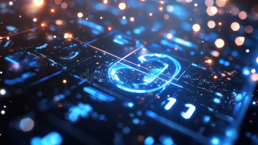 Futuristic Digital Interface with Glowing Circular Symbol, Data Streams ...