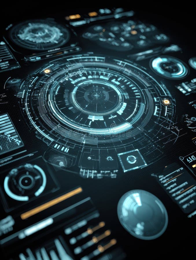 Futuristic Digital Interface with Glowing Data Displays for Advanced Technology Applications ...