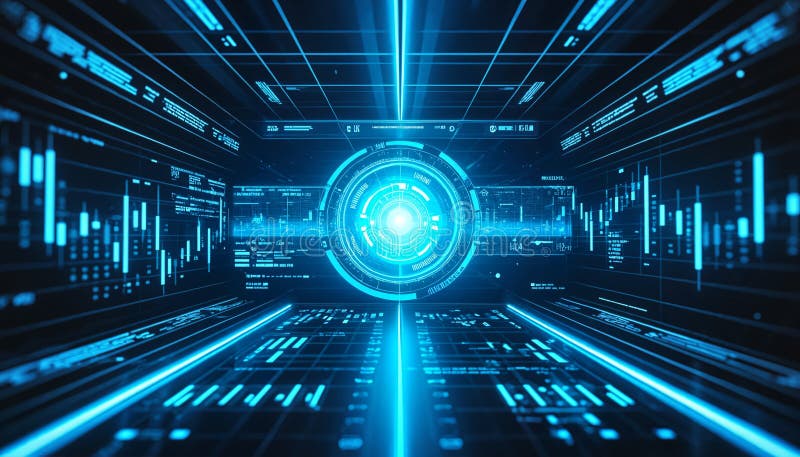 Futuristic Digital Interface with Glowing Data Visualization and Holographic Elements Stock ...