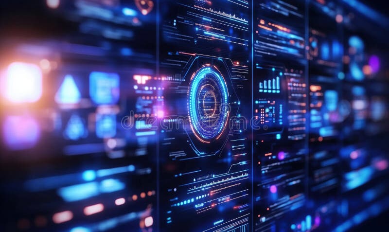 Futuristic Digital Interface with Glowing Data Visualizations and ...