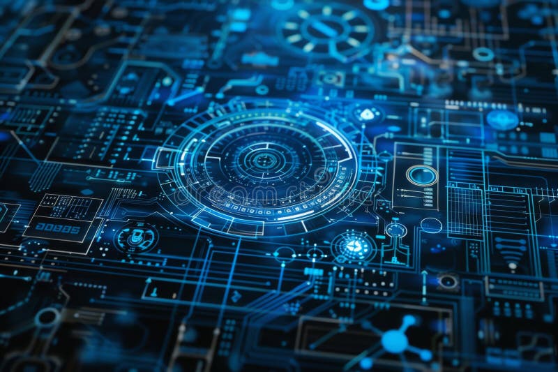 Futuristic Digital Interface with Glowing Elements Stock Illustration ...