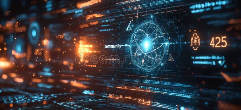 Futuristic Digital Interface with Glowing Holographic Elements and ...