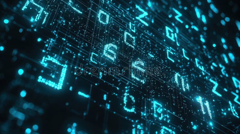 Futuristic Digital Interface with Glowing Letters and Numbers Stock ...
