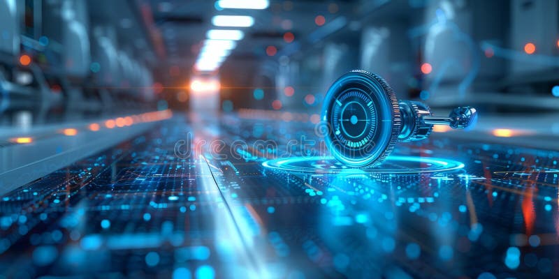 Futuristic Digital Interface with a Glowing Mechanism on a High-tech ...