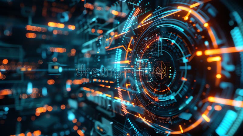 Futuristic Digital Interface with Glowing Neon Lights and Abstract Data Flow. Concept of Big ...