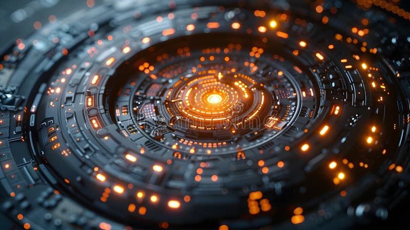 Futuristic Digital Interface with Glowing Orange Lights Stock Photo ...