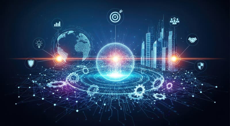 Abstract Digital Network Technology Background Glowing Orb Data Display Stock Photos - Free ...