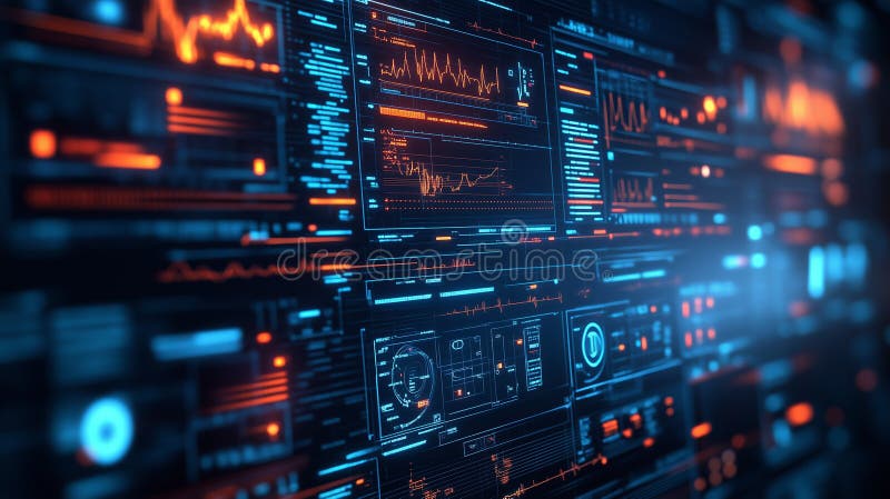 Futuristic Digital Interface with Glowing Panels Stock Illustration ...